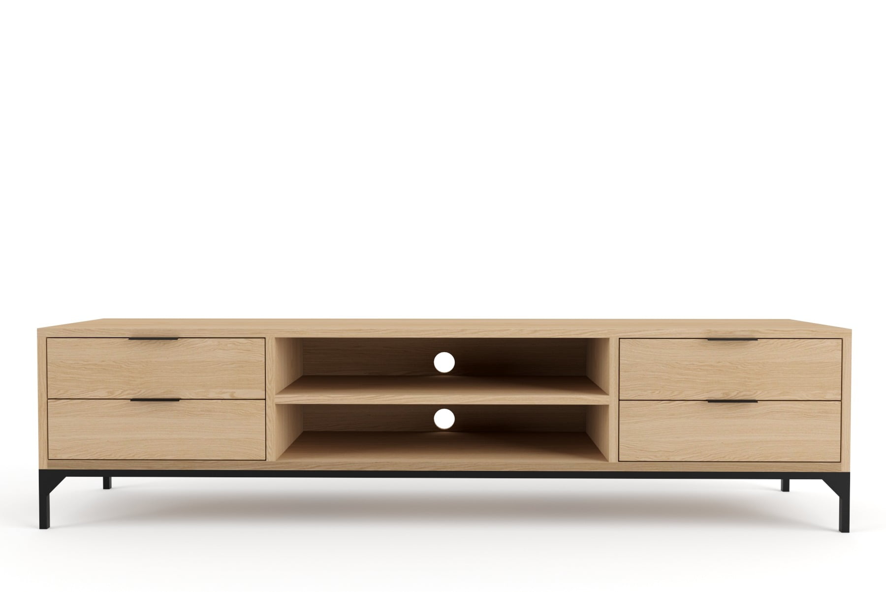 Wooden TV Unit with Drawers on a modern steel base